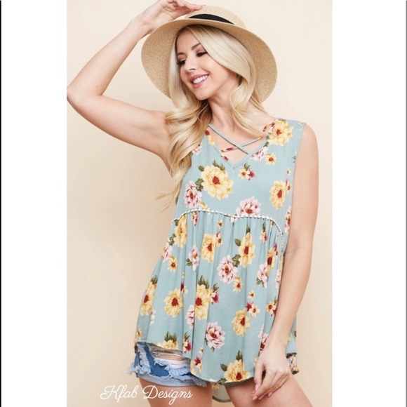 Lovely Melody | Tops | New Clearance Yellow Flower Criss Cross Pom Pom ...